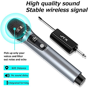 JYX Wireless Microphone, Professional UHF Metal Handheld Dynamic Mic System with Rechargeable Receiver 1/4''(6.35mm) Plug, for Amplifier, PA System, Karaoke Singing, Wedding, Party, Speech, Church
