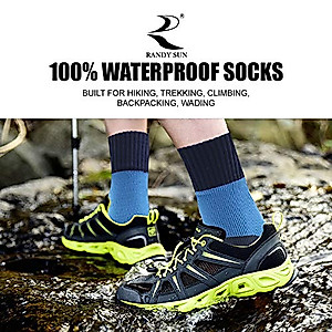 RANDY SUN Waterproof Outdoor Socks, Men's Stylish Hiking Camping Backing Ankle Crew Socks 1 Pair (Blue,Medium)