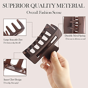 Beauty.H.C Large Nonslip Matte Neutral Claw Hair Clips for Thick, Thin or Curly Hair - 8 Strong Hold Jumbo 4.1 Inch Jaw Clips for Women and Girls