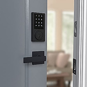 Amazon Basics Grade 3 Electronic Touchscreen Deadbolt Door Lock with Passage Lever, Matte Black, 133mm H Uppper x 65.3mm H lower