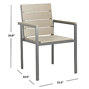 SAFAVIEH Outdoor Collection Beldan Distressed Taupe Stackable Chair (Set of 2)