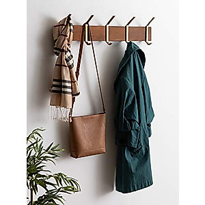 Kate and Laurel Rossmore Modern 5 Hook Shelf, Walnut and Gold, Mid-Century Coat Rack