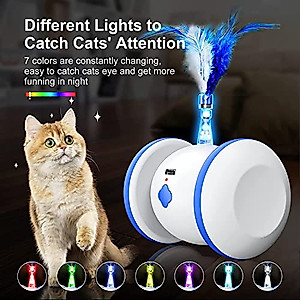 LiieyPet Cat Toys for Indoor Cats Interactive Cat Toy with 3 Feathers, Automatic Cat Toys with LED Lights, USB Rechargeable Cat Toys, Electronic Cat Toy, 360° Rotating, Cat Exercise Toy