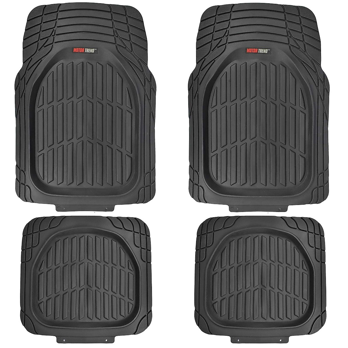 Motor Trend MT-921-BK FlexTough Tortoise - Heavy Duty Rubber Floor Mats for Car SUV Van & Truck - All Weather Protection - Deep Dish (Black)