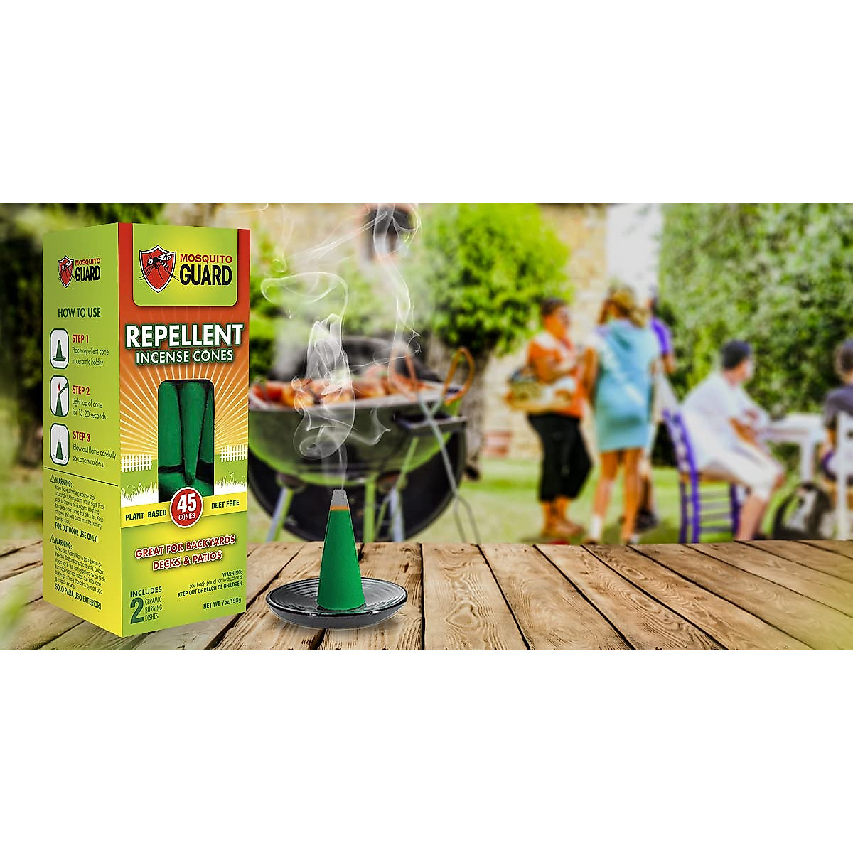 Mosquito Guard 45pcs Mosquito Repellent Incense Cone with 2 Ceramic Dishes - Mosquito Repellent for Patio – No Deet Plant Based Mosquito Repellent Outdoor