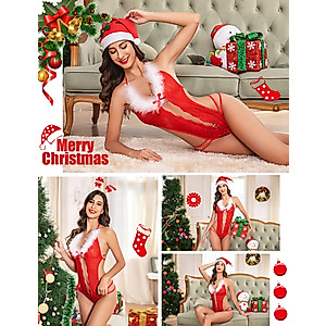 Avidlove Womens Christmas Lingerie Sexy Santa babydoll One Piece Teddy Red L