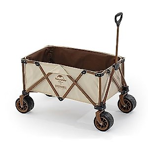 Naturehike Collapsible Outdoor Utility Folding Wagon, Heavy Duty Beach Wagon Cart, Large Capacity Foldable Grocery Wagon for auto Camping Garden Sports Outdoor Use (Almond White)
