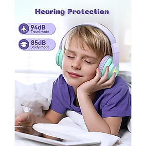 seenda Kids Bluetooth Headphones, Colorful Wireless Over Ear Headset with 85dB/94dB Volume Limited, 45H Playtime, 3 Lighting Modes, Built-in Mic Headphones for Boys Girls iPad Tablet School Green