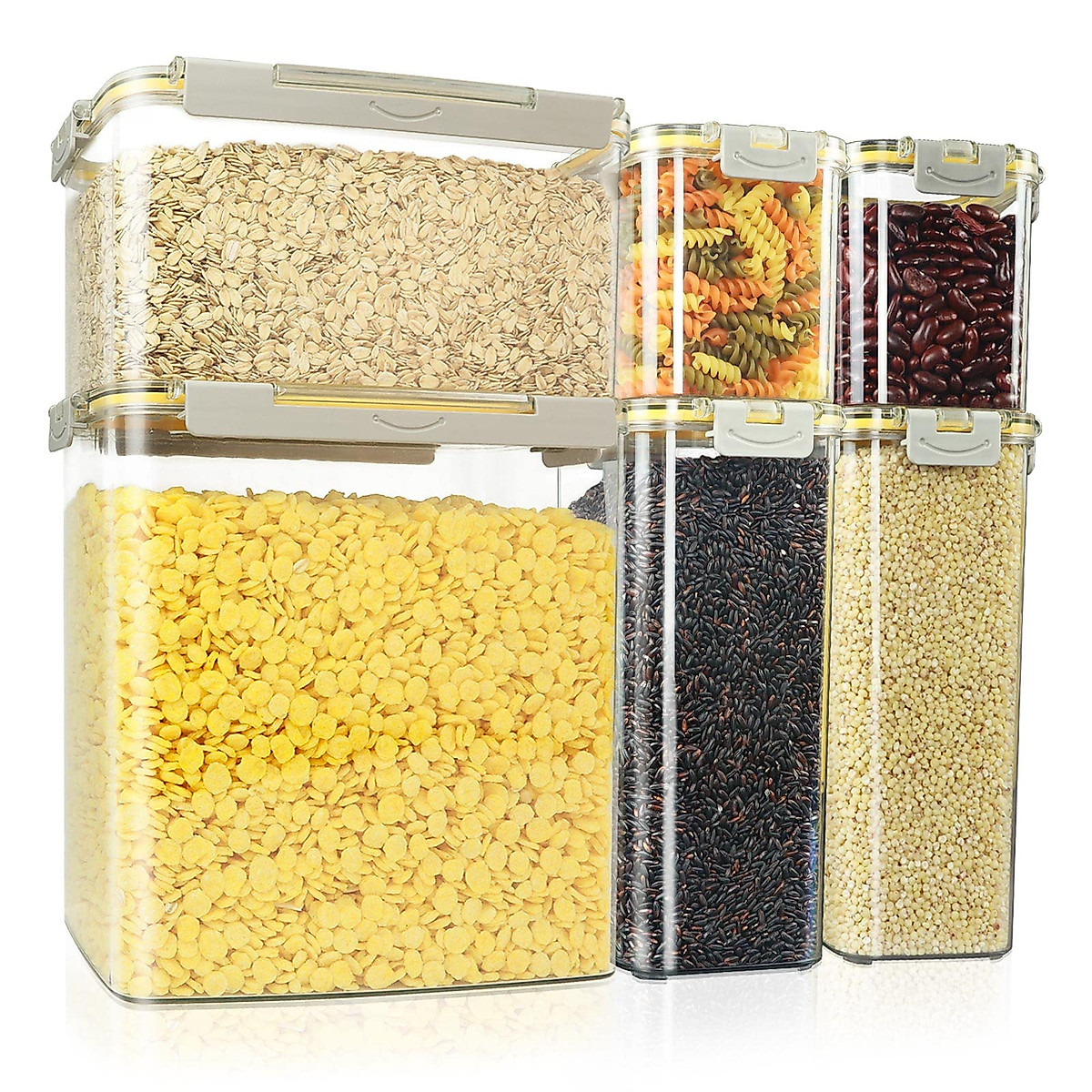 Sekonow Airtight Food Storage Containers with Innovative Lids, 6Pcs 0.75L-6.5L Large Clear Plastic Kitchen Storage Containers for Pantry Organization and Storage, Cereal, Flour and Sugar Containers