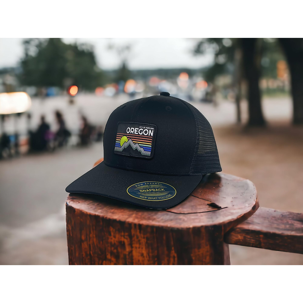 Trucker Hat - Oregon Cap with Vintage Syle Patch (Black/Black)