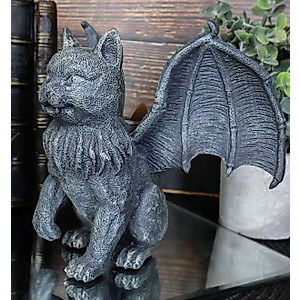 Ebros Gift Medieval Gothic Vampire Catgoyle Winged Cat Gargoyle with Dracula Fangs Lifting Paw Candle Holder Statue 7.25" L Faux Stone Renaissance Macabre Demonic Angel Cats Figurine Sculpture Decor