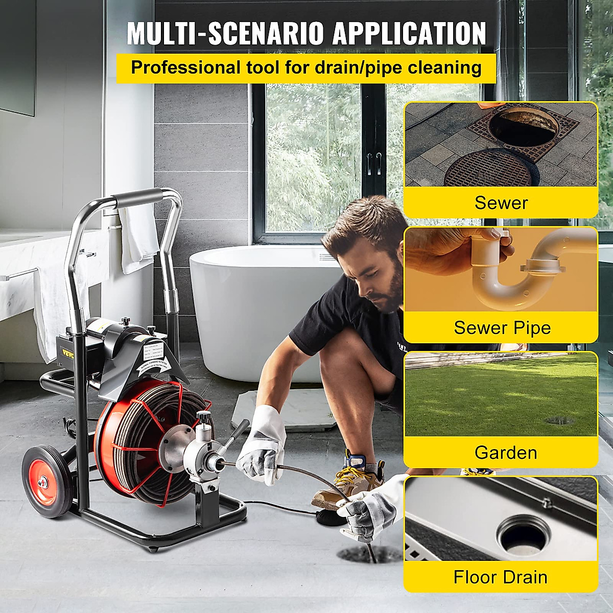 Mophorn 100 Ft x 1/2Inch Drain Cleaner Machine, Red