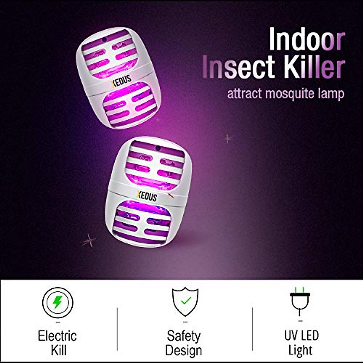 Bug Zapper Indoor Plug-in - Mosquito Killer lamp Insect Trap - Electric Insect Repellent - Pest Control for Bedroom, Kitchen, Office, Home