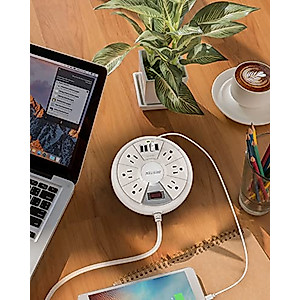 Travel Power Strip, BESTEK 6Ft Extension Cord with 4 USB Ports and 6-Outlet (13A 125V), Surge Protector Power Strip for Dorm Room, Bedside, Cruise Ship, 220J, White