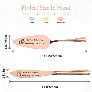 Yoption Personalized Cake Cutting Set for Wedding, Custom Stainless Steel Cake Knife and Server Set, Vintage Pie Cake Cutter Serving Set for Bridal Anniversary Birthday Graduation Gift (Rose Gold)