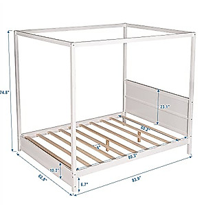LCH Queen Size Wooden Platform Bed Frame with Headboard and Support Legs for Bedroom, White