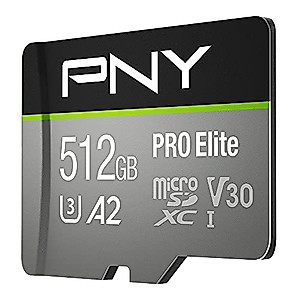 PNY 512GB PRO Elite Class 10 U3 V30 microSDXC Flash Memory Card - 100MB/s, Class 10, U3, V30, A2, 4K UHD, Full HD, UHS-I, micro SD