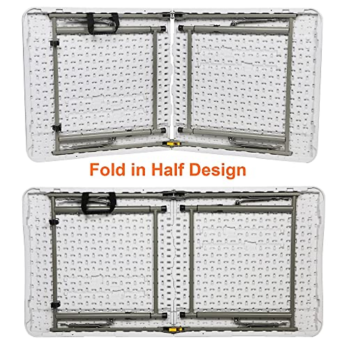 FORUP Folding Utility Table, 4ft Fold-in-Half Portable Plastic Picnic Party Dining Camp Table