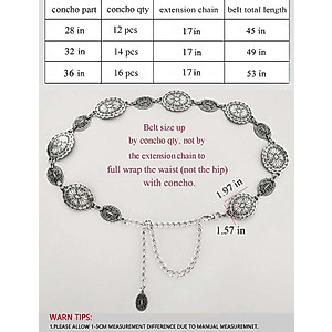 TOPACC Western Metal Oval Concho Chain Belt for Women Silver Cowgirl Belt for Dresses Jeans Country Concert Outfit