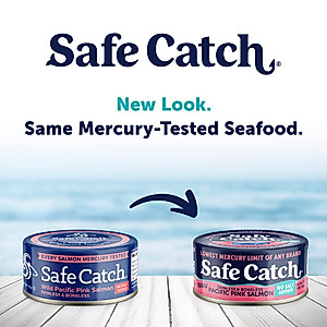 Safe Catch Wild Pacific Pink Salmon Canned Wild-Caught No Salt Added Skinless Boneless Salmon Fish Mercury Tested Kosher, 6 Pack Can Salmon 5oz