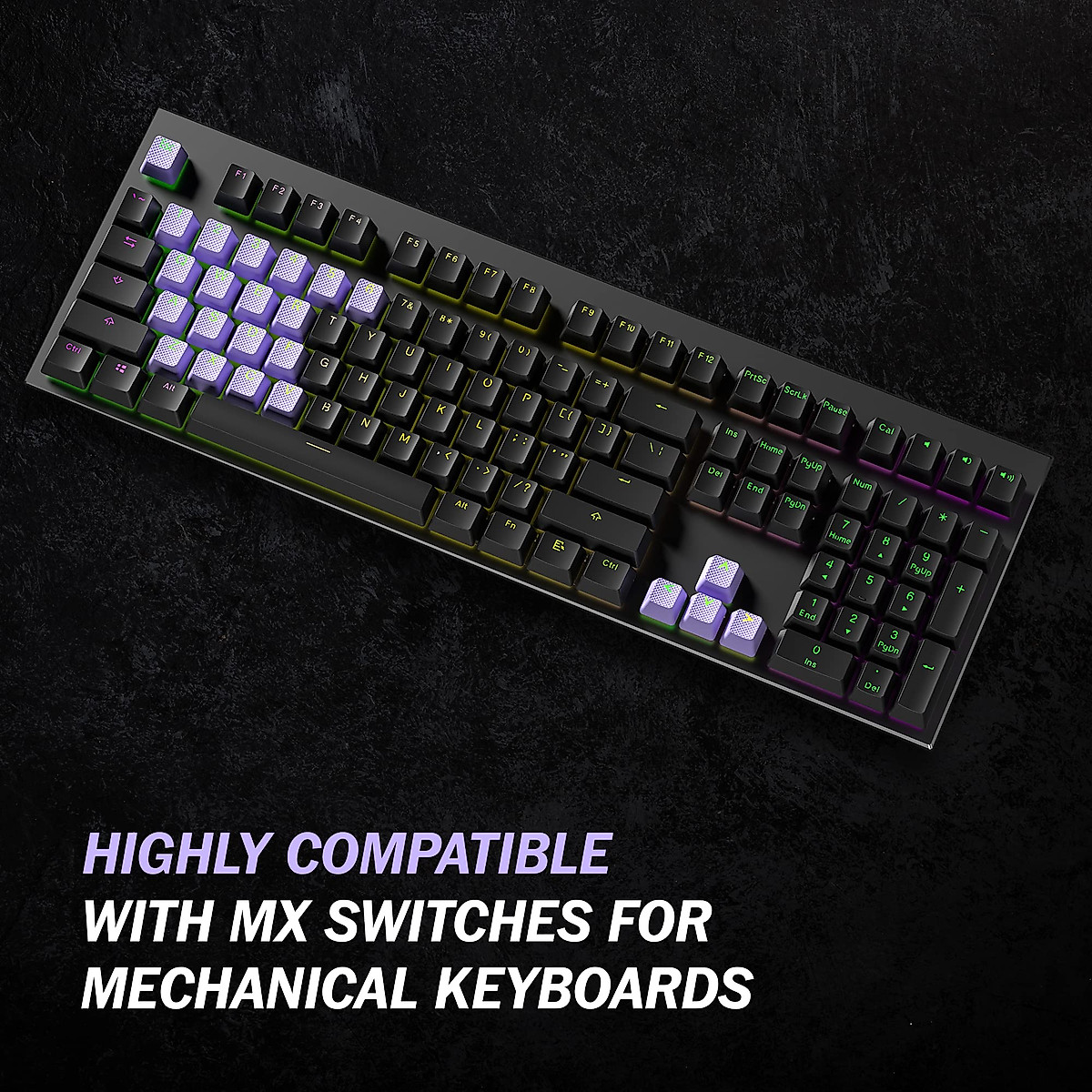 HK Gaming Rubber Keycaps Set | Anti-Slip Texture | Doubleshot Backlit Keycap Set | 23 Keys OEM Profile Key Set | for Mechanical Keyboard | Compatible with Cherry MX, Gateron, Kailh | Lavender