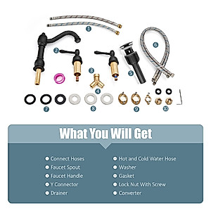 Aolemi Matte Black 8 Inch 3 Holes Widespread Bathroom Sink Faucet Doubel Lever Handle Vanity Basin Mixer Tap with Pop Up Drain Assembly Deck Mount