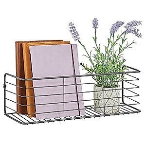 mDesign Wide Metal Wall Mount Decor Storage Organizer Display Shelf - Hang in Bathroom, Kitchen, Entryway, Hallway, Mudroom, Bedroom, Laundry Room - Concerto Collection, Graphite Gray