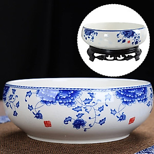 Happyyami House Plants Indoors Live Blue and White Floral Planter Flower Pot with Stand Orchid Pots Bonsai Holder Flower Bowl Garden Decorations for Garden Landscape Office House Plants