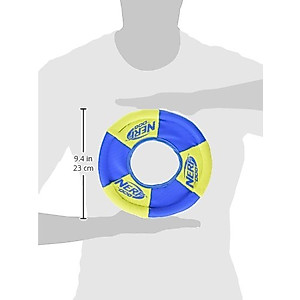 Nerf Dog Toss and Tug Ring Dog Toy, Flying Disc, Lightweight, Durable and Water Resistant, 9 Inch Diameter, For Medium/Large Breeds, Two Pack, Green and Orange