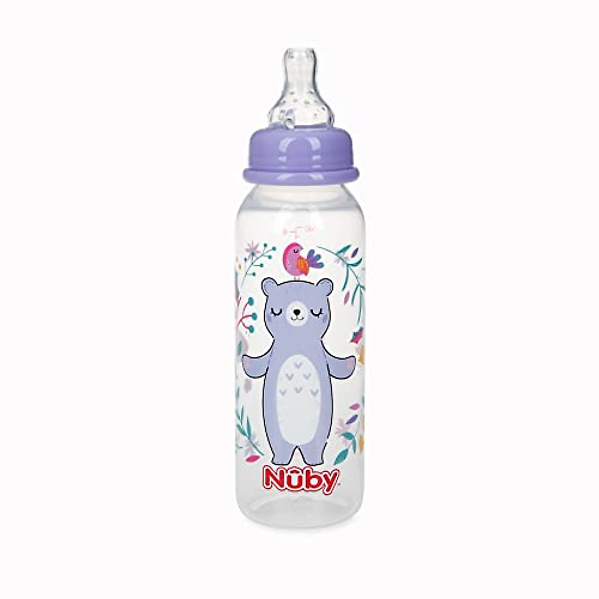 Nuby Printed Non-Drip Bottle, 1 Pack of 1 Bottle, 8 Ounce, Colors May Vary