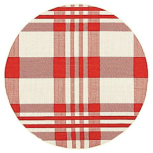 SAFAVIEH Courtyard Collection 4' Round Red/Bone CY6201 Plaid Indoor/ Outdoor Patio Backyard Mudroom Area Rug
