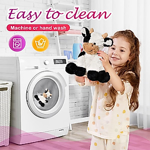 unsnurnoch Adorable Plush Cow Toy Floppy Dairy Cattle Soft Stuffed Animal,Soft Kawaii Plushies Cuddle Pillow, Cute Plushies Birthday Valentine's Day Gifts (Black)