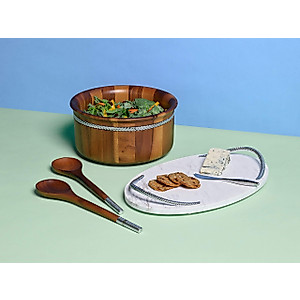 Nambe - Nara Collection Natural Acacia Wood Salad Bowl and Servers with Nambe Alloy Handles (10.5" x 5.5")