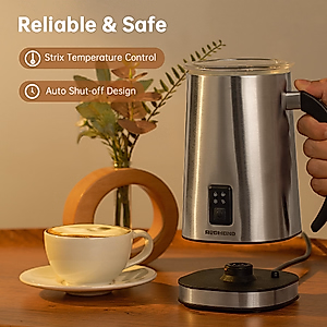 REDMOND Electric Milk Frother, 4-in-1 Detachable Milk Frother for Coffee Stainless Steel, 8.1oz/240ml Hot and Cold Foam, Milk Steamer for Latte, Cappuccino, Hot Chocolate