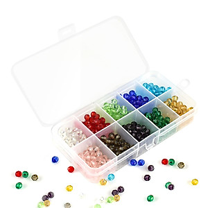 500 Pieces Crystal Glass Beads for Jewelry Making Assorted Colors Bulk Faceted Bicone Spacer Beads for Necklace Bracelet DIY Briolette Rondelle Shape Faceted Crystal Beads with Container Box (6mm)