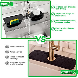 Silicone Faucet Handle Drip Catcher Tray Mat, Silicone Faucet Mat Sponge Holder for Kitchen Sink Accessories Gadgets, Drying Mat for Kitchen Counter Bathroom Sink Splash Guard -Black