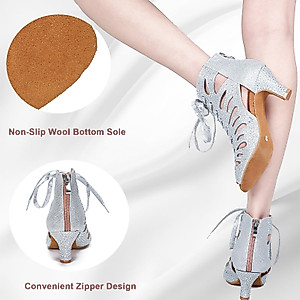 LuiXiu Ballroom Dance Shoes for Social Dancer Beginner 2.5 Inches Lace-Up Latin Swing Practice Dancing Sandals LX04(6,Silver-2.5 Inch Heel)