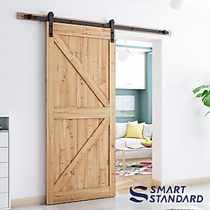 SMARTSTANDARD 6.6FT Barn Door Hardware kit, Barn Door Track, Sliding Door Hardware kit, Smoothly and Quietly -Heavy Duty Sturdy -Easy to install, Fit 36"-40" Wide Panel (I Shape Hanger)