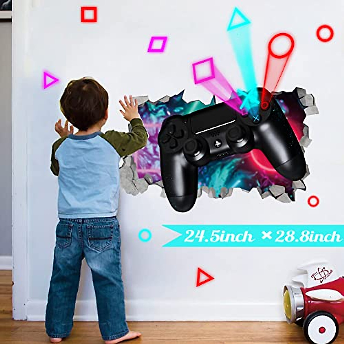 KOKOLAP Game Wall Decals,Gaming Wall Stickers for Teen Boys Room,3D Broken Wall Decals Gamer Controller Sticker Peel and Stick,Video Gaming Wallpaper for Kids Bedroom Playroom Nursery Boys Gift Decor