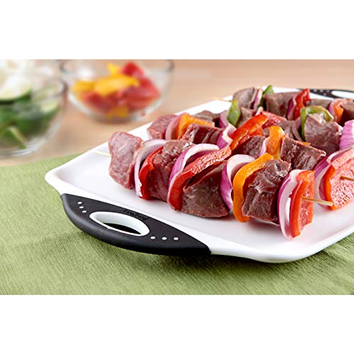 Dexas Chop & Serve Cutting Board, 12.5 by 20 inches, White with Black Handles