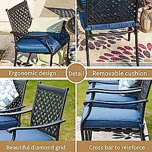 Top Space 4 Piece Metal Outdoor Wrought Iron Patio Furniture,Dinning Chairs Set with Arms and Seat Cushions (4 PC, Blue)