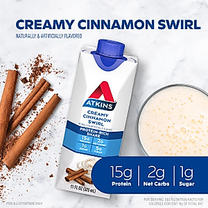 Atkins Creamy Cinnamon Swirl Protein Shake, 15g Protein, Low Glycemic, 2g Net Carb, 1g Sugar, Keto Friendly, 12 Count