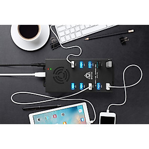 BrovSS: 10 Ports USB 2.0 Powered Hub - USB Extension Splitter with 12V 5A 60W Power Adapter. Plug and Play Installation. Connect up to 10 Electronics and USB peripherals (Black)