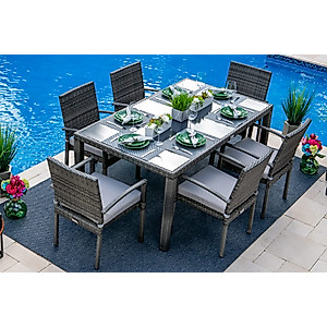 Bari 14-Piece Resin Wicker Combination Outdoor Patio Furniture Set (L) in Mixed Gray w/Sofa Set, Six-Seat Dining Set, and Chaise Lounge Set