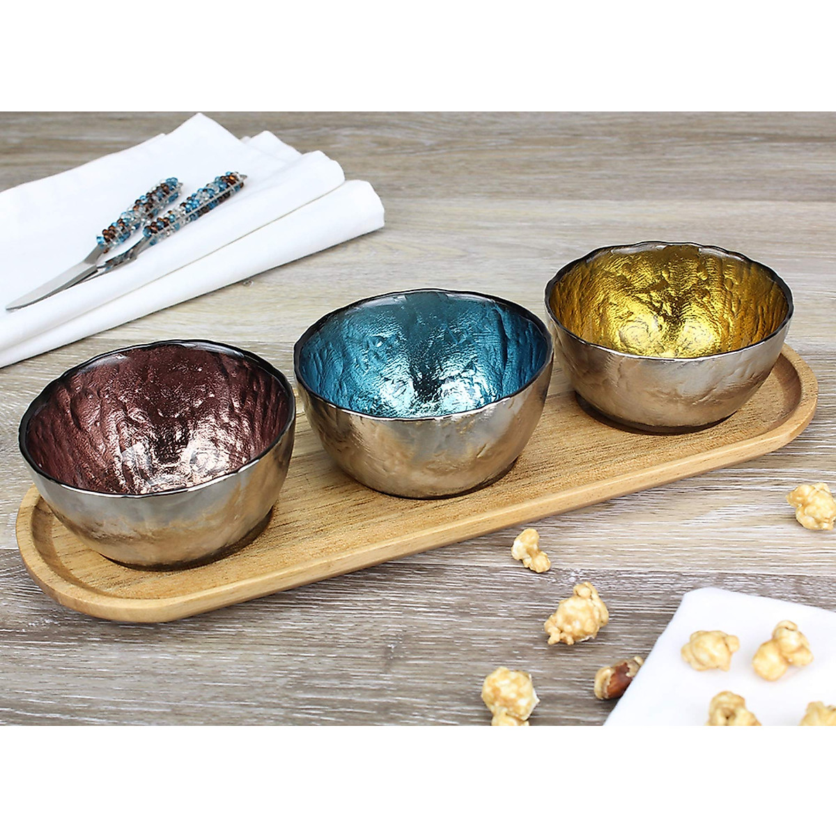 Pampa Bay Let's Entertain Set of 3 Colored Glass Bowls & Tray