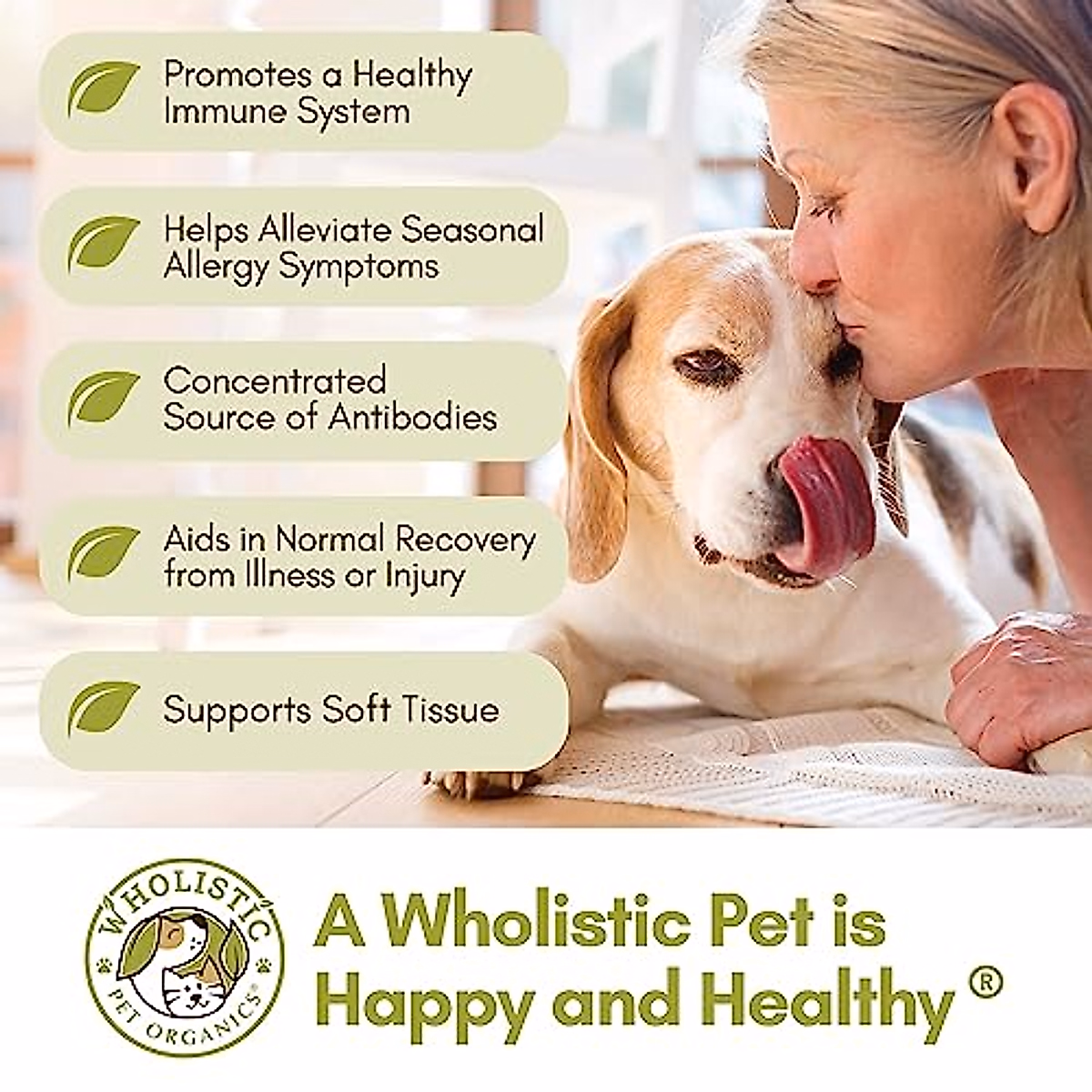 Wholistic Pet Organics: Bovine Colostrum Powder for Dogs and Cat Organic Dog Immune Supplement for Allergy and Itch Relief Colostrum for Puppies Allergy Medication for Dogs (2 oz)