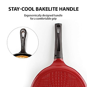 Crepe pan, Neoflam, Ceramic, Nonstick pan, 10 inch, Bakelite Handle, Tawa pan, Griddle, Pancake Maker, Skillet, Omelette, Tortilla, Roti, Naan, Dosa, Lightweight, PFOA free, Red