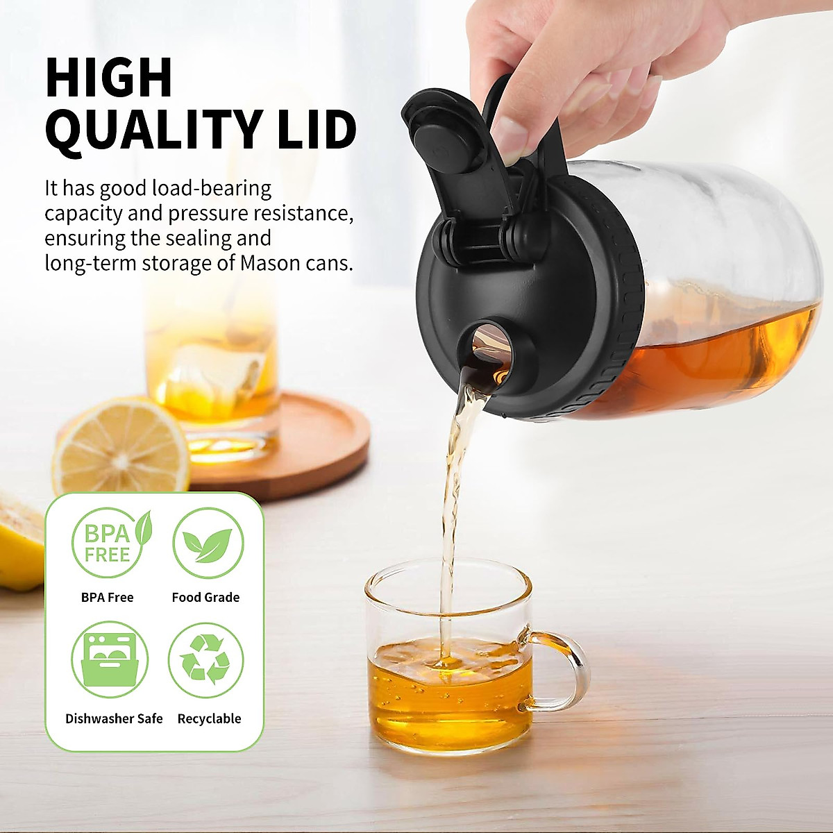 Gardace Wide Mouth Mason Jar Pour Spout Lids with Handle & Flip Cap, Plastic Mason Jar Lids-Ball Mason Jar Pitcher Lid Airtight & Leak-Proof Seal, Easy Pouring Spout, Pack of 2