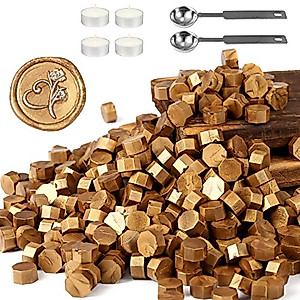 Yoption 360 Pcs Metallic Antique Gold Sealing Wax Beads Set for Wax Seal Stamp with Candles and Melting Spoon