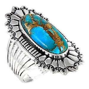 Turquoise Ring Sterling Silver 925 Genuine Gemstones Size 6 to 11 (Teal/Matrix Turquoise) (10)